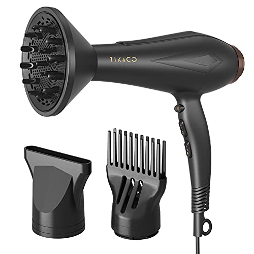 Hair Dryer Blow Dryer with Diffuser Brush Comb Attachments Powerful AC Motor for 3c Thick Hair Curly Women Professional Salon Best Hair Dryer(Black)