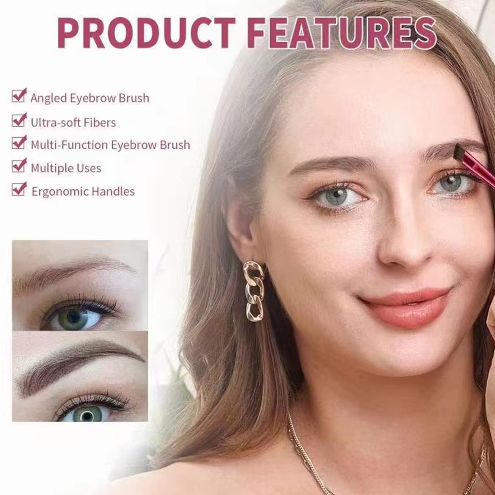 2 Pcs Eyebrow Brush Professional Eyebrow Brush Multi Function Eyebrow Brush 4D Hair Stroke Brow Stamp Brush Three-dimensional Concealer Makeup Brush Angled Eyebrow Hairline Brush
