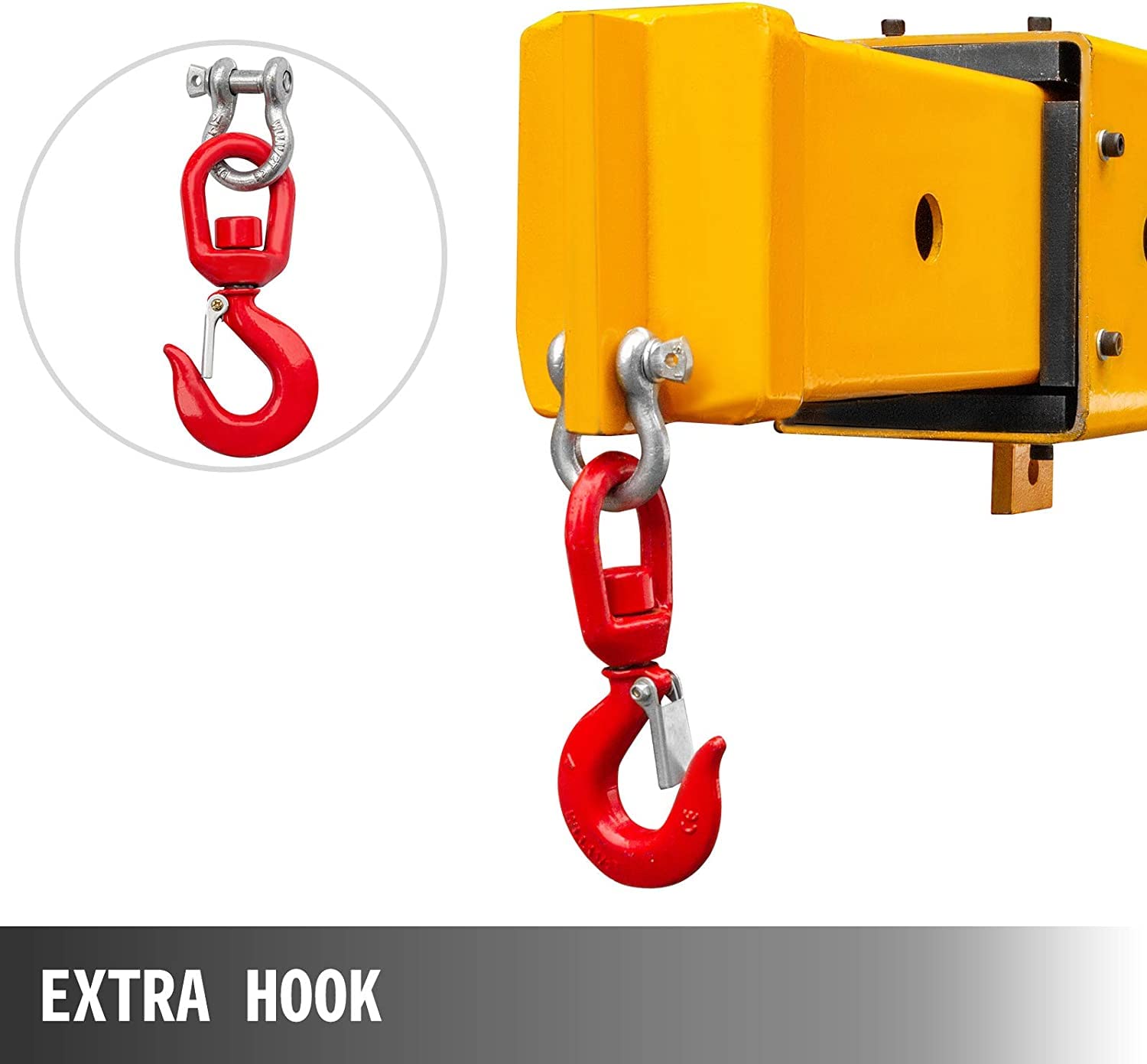 VEVOR Forklift Jib Boom Crane, Forklift Mobile Crane 6000lbs/3T Capacity, Forklift Lifting Hoist with 2 Hooks, Forklift Boom Attachment Towing Handling Equipment
