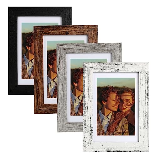4x6 Picture Frame Real Glass Photo Frames Display 3.5x5 Pictures with Mat or 4x6 Pictures without Mat, 4x6 Frames for Tabletop or Wall Mount Display for Prints, Pictures, Artworks, Paintings(4 Colors)