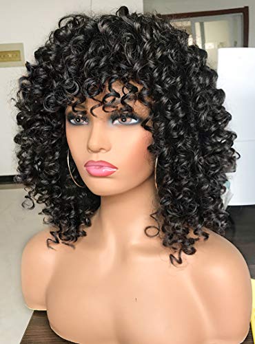 CiCi Short Curly Wigs For Black Women With Bangs Afro Short Kinky Curly Big Bouncy Hair Wig 12inch in Front 14 inch Back