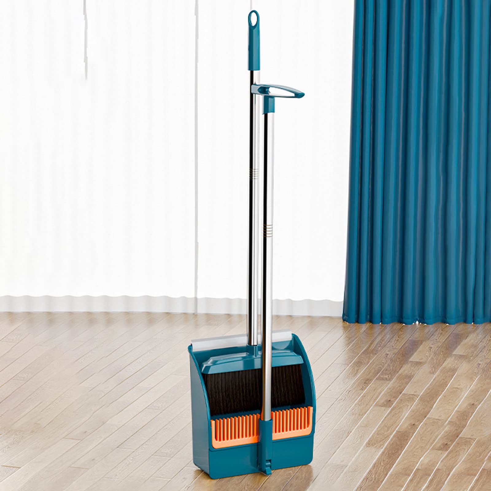 42.7'' Broom with Dustpan Combo Set, House Warming Gifts New Home, Dust pan and Broom Set, Long Handle Broom with Stand Up Dustpan Combo Set for Office Home Kitchen Lobby Floor Use (Green)