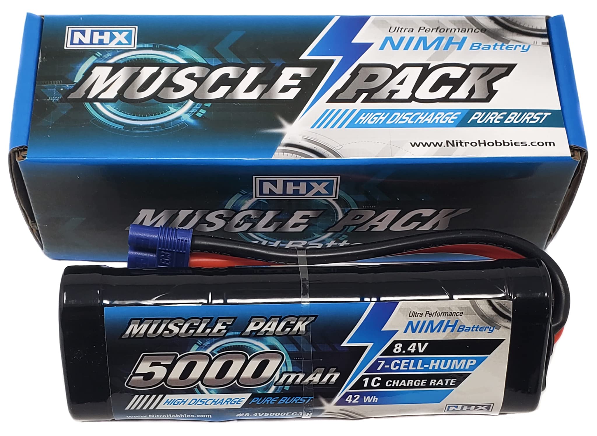 NHX Muscle Pack 8.4V 5000mAh 7-Cell Nimh Hump Battery w/ EC3 Connector