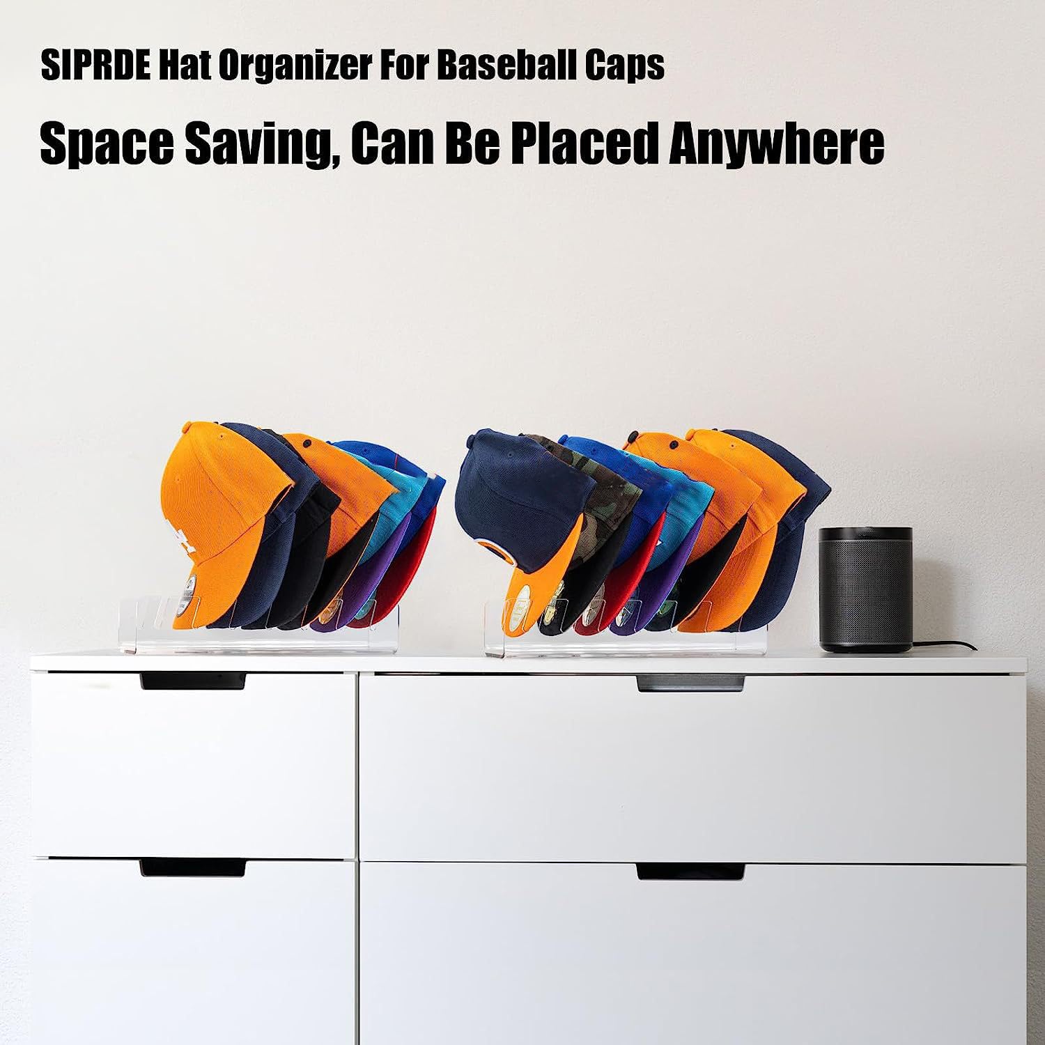 2Pcs Hat Stand For Baseball Caps,Hat Organizer Acrylic Hat Display Stand For 7 Baseball Caps Hat,Hat Racks for Baseball Caps Display and Organizer for Bedroom (Transparent)