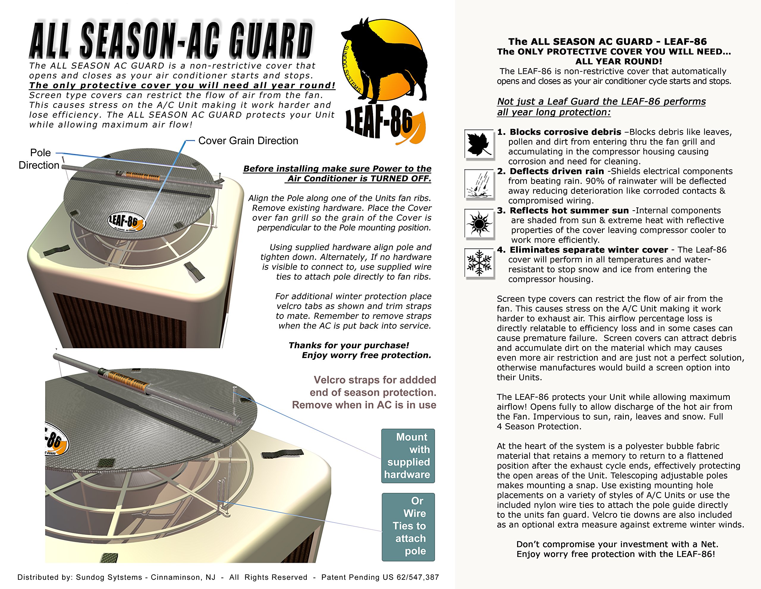 AC Guard All Season LEAF-86 -AIR Conditioner Cover 24" for Outside