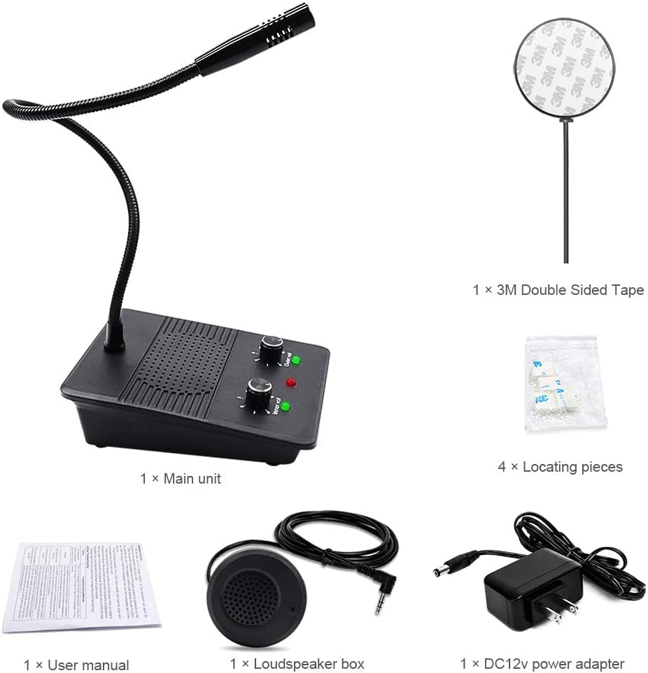 ChunHee Window Speaker Intercom System Anti-Interference Dual-Way Intercommunication Microphone and Speaker Bank Window Intercom Glass Window Microphone for Business/Bank/Office/Hospital