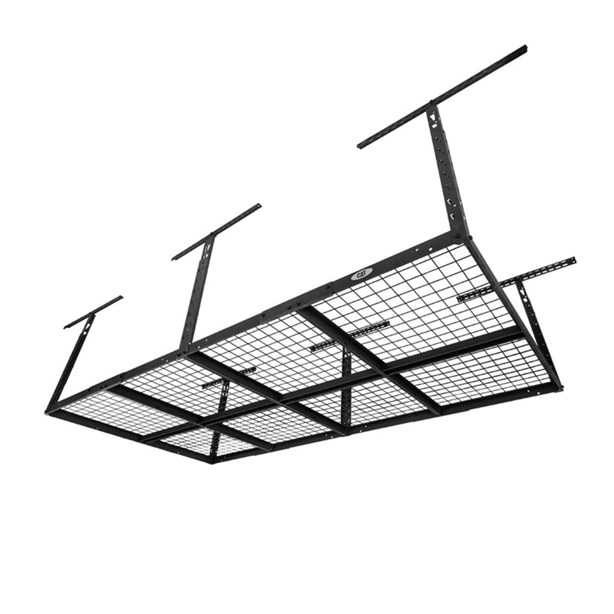 Cat 96 x 48 Inch Adjustable Height Hammer Granite Finished Steel Wire Overhead Garage Ceiling Mount Storage Rack Shelf System, Black