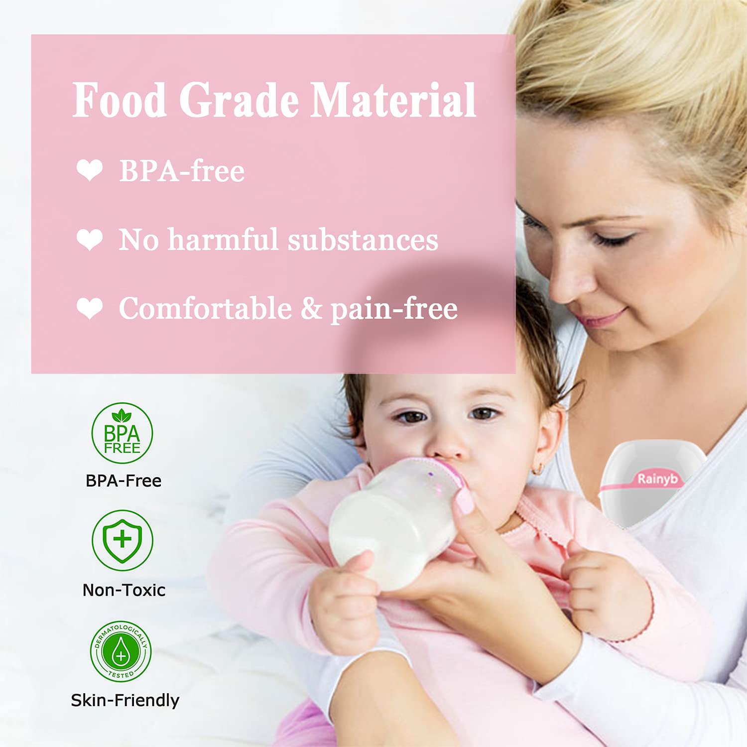 Rainyb Hands Free Breast Pump Electric Portable Breast Pump Quiet Strong Suction Power 3 Modes & 9 Levels Touch Panel High Definition Display, Come with 19mm /21mm /24mm Flanges