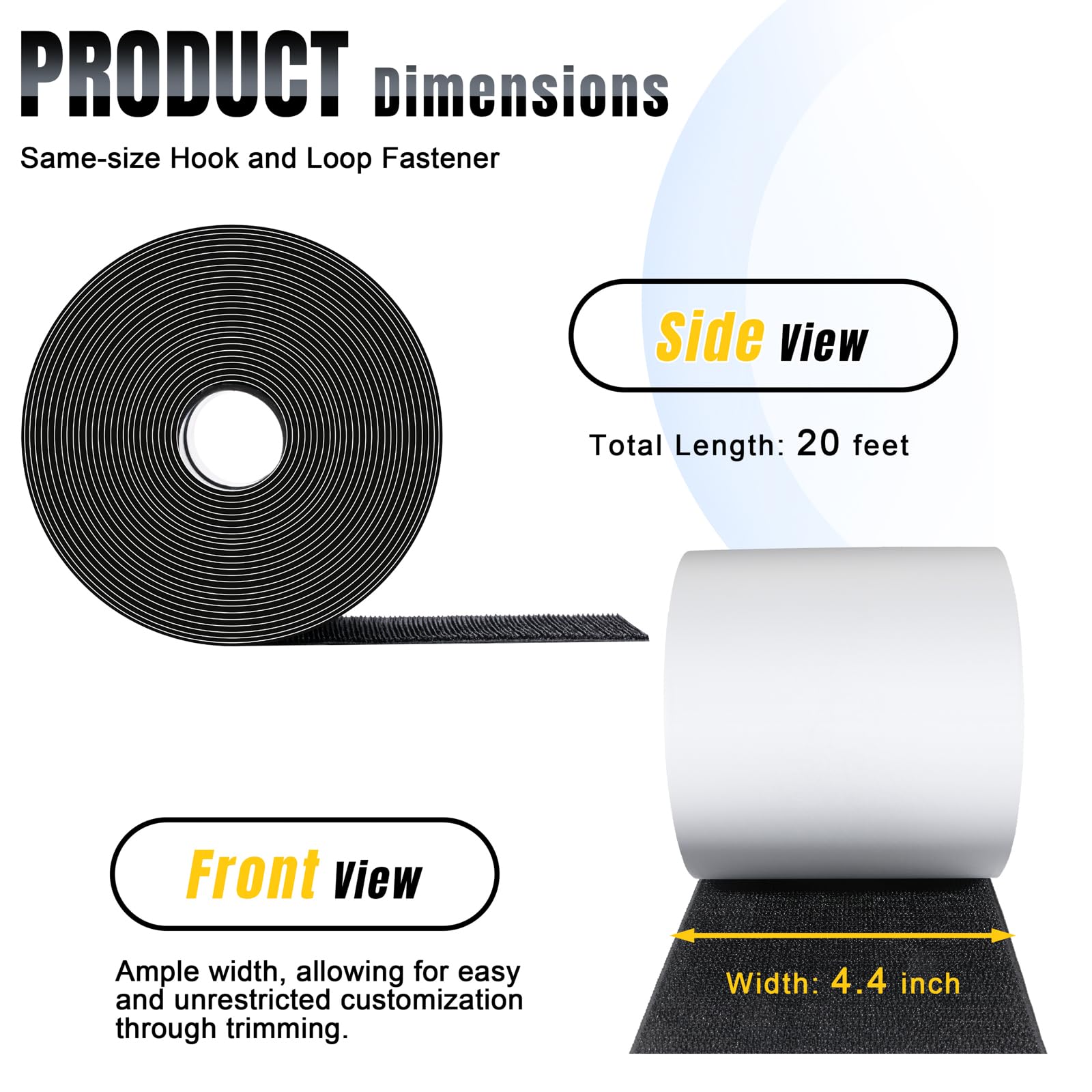 4.4''×20 Feet Black Heavy Duty Hook and Loop Tape Adhesive,Prevent Sofa Cushions, Patio Cushions, Carpets, mattresses Sliding,After use Anti Non Slip (4.4 Inch x 20 Feet)