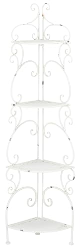 SAFAVIEH Outdoor Collection Turuca Antique White Wrought Iron 4-Tier Corner Shelf (Fully Assembled)