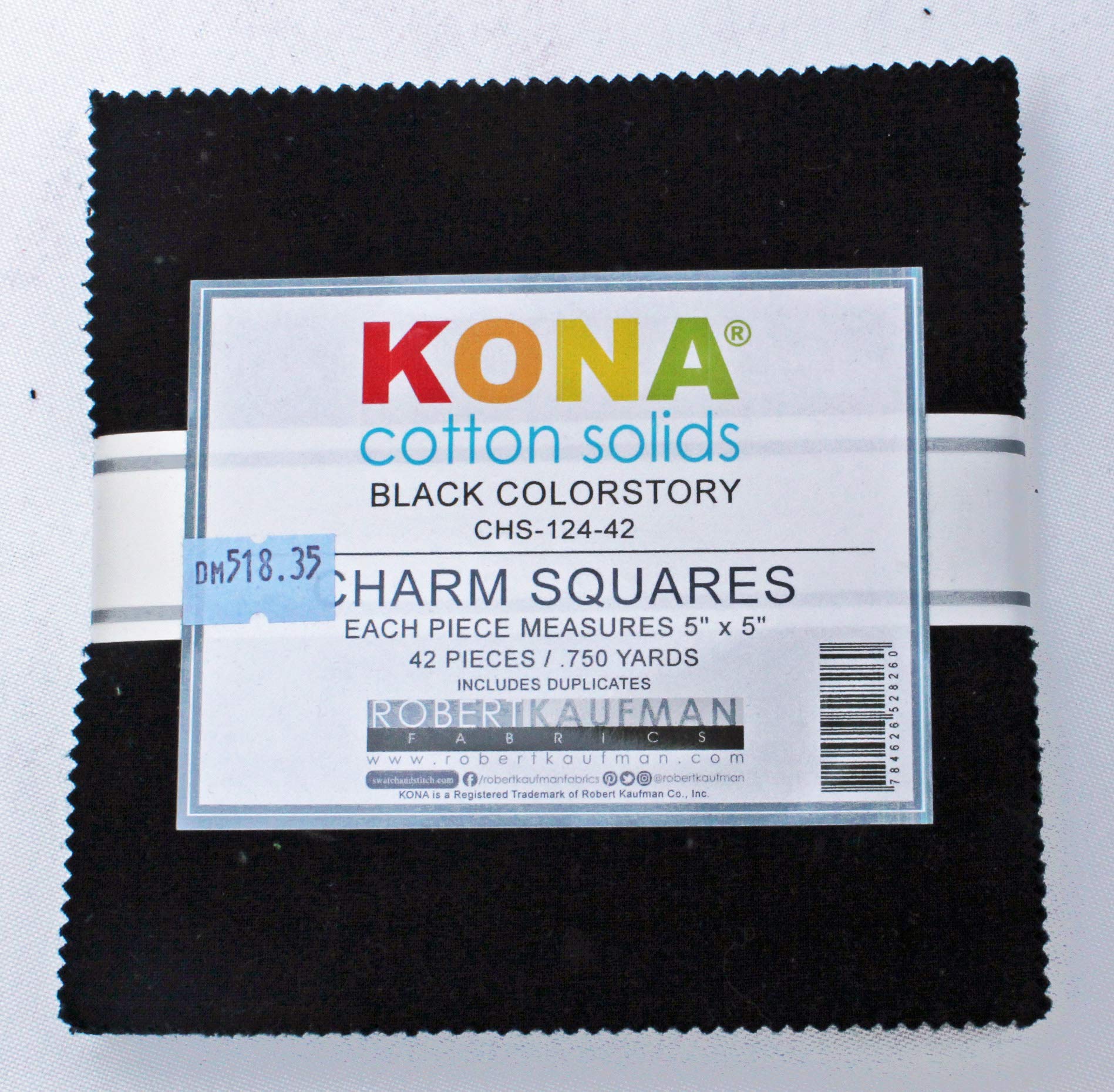 5" Charm Pack Squares - Kona Cotton Solids Black Colorstory Fabric Bundle Quilters Cotton Precuts (M518.35)