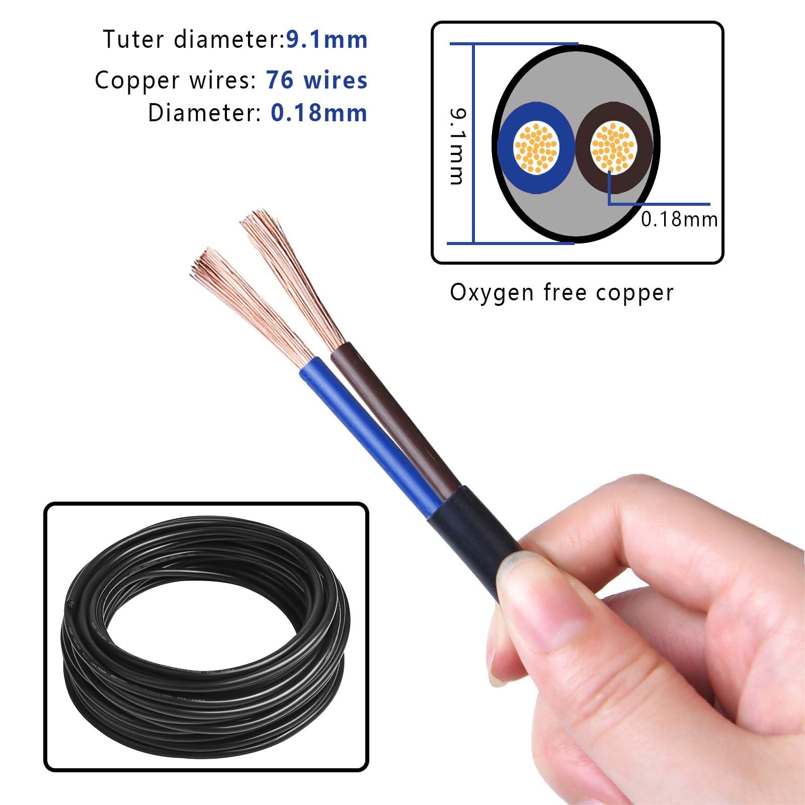 18 Gauge Electrical Wire 2 Conductor, 50FT 18 AWG Electrical Wire Stranded PVC, Oxygen-Free Copper Cable for Outdoor LED Lamp Lighting Strips, Automotive wire,Inverter Wiring (18 AWG -2C-50FT)