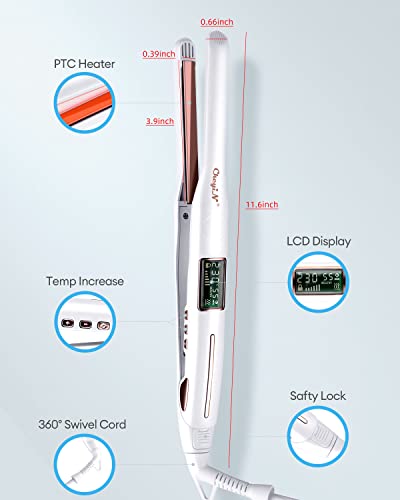 2/5 Inch Mini Flat Iron, CkeyiN Pencial Flat Iron for Short Hair, Beard and Pixie Cut, 30s PTC Fast Heating Small Hair Straightener with 15 Adjustable Temp, LCD Display, Auto Shut Off
