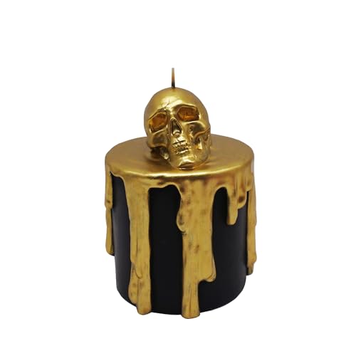 4.5" Black & Gold Skull Pillar Candle by Ashland®-Halloween Décor for The Home