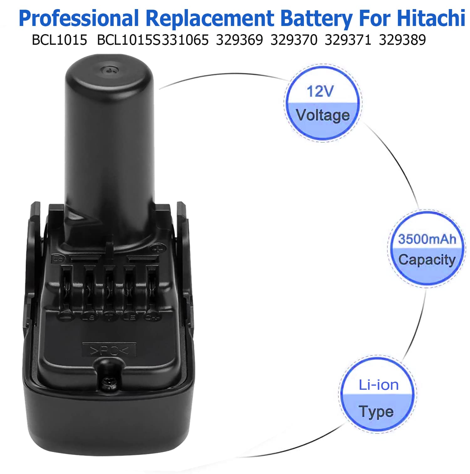 2Pack 3.5Ah Battery for Hitachi 10.8V-12V Li-ion BCL1015 Battery BCL1015 BCL1015S 331065 329369 329370 329371 329389