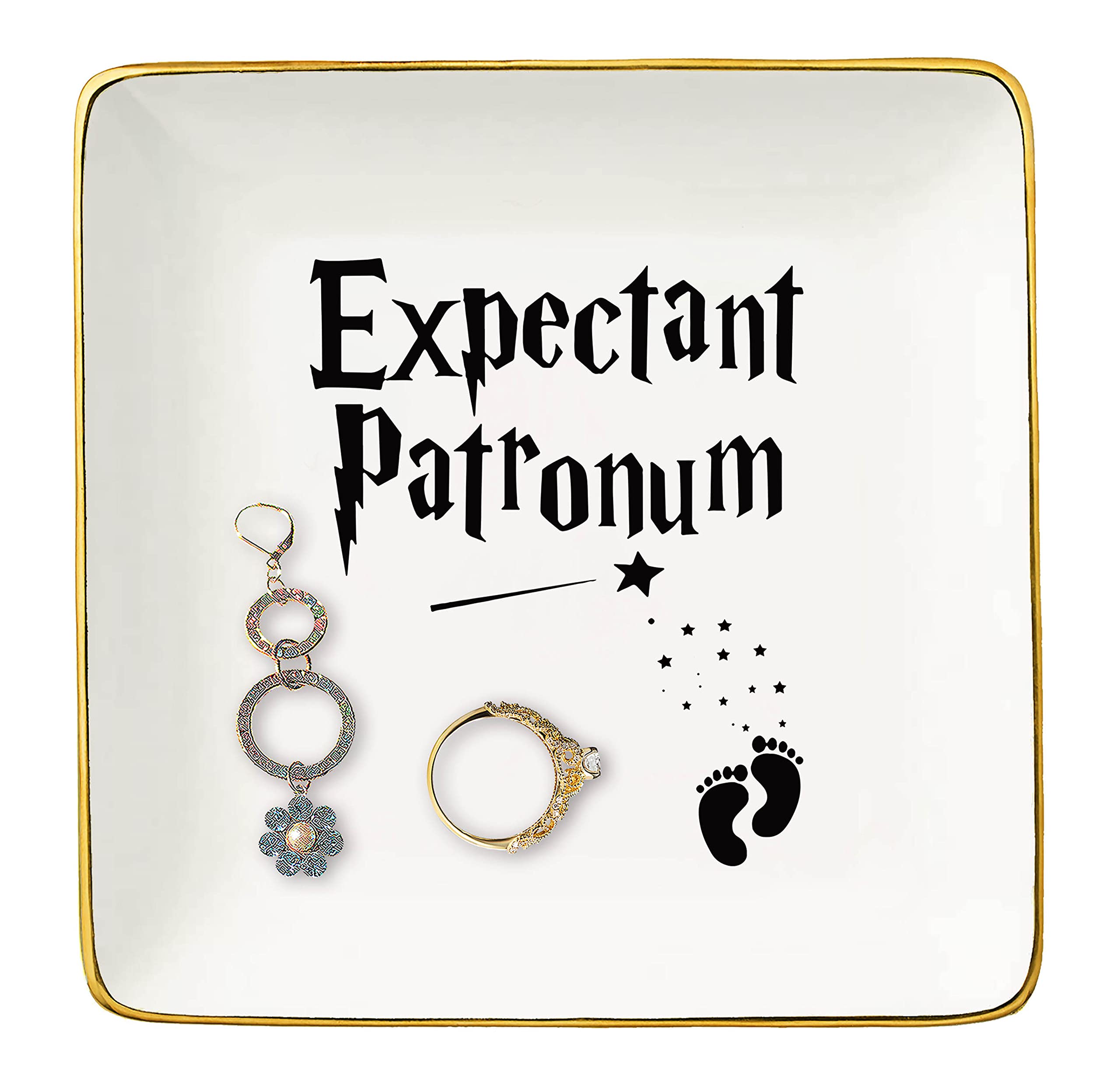 Topthink Expectant Patronum-New Mum Presents-Mom to Be-Have a Baby-Funny Pregnancy Announcement Gift-Baby Reveal Gifts for First Time Mother-Ceramic Jewelry Holder Ring Dish Trinket Tray