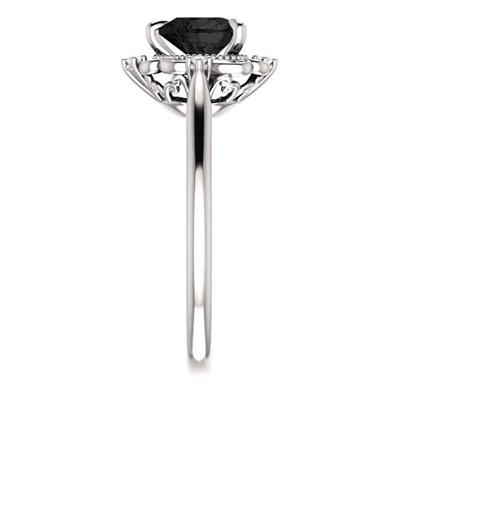 2.20 CT Heart Cut Onyx Black Diamonds Vintage Art Deco Halo Wedding Band Ring for Women in 925 Sterling Silver Rhodium Plated (Silver, 11)