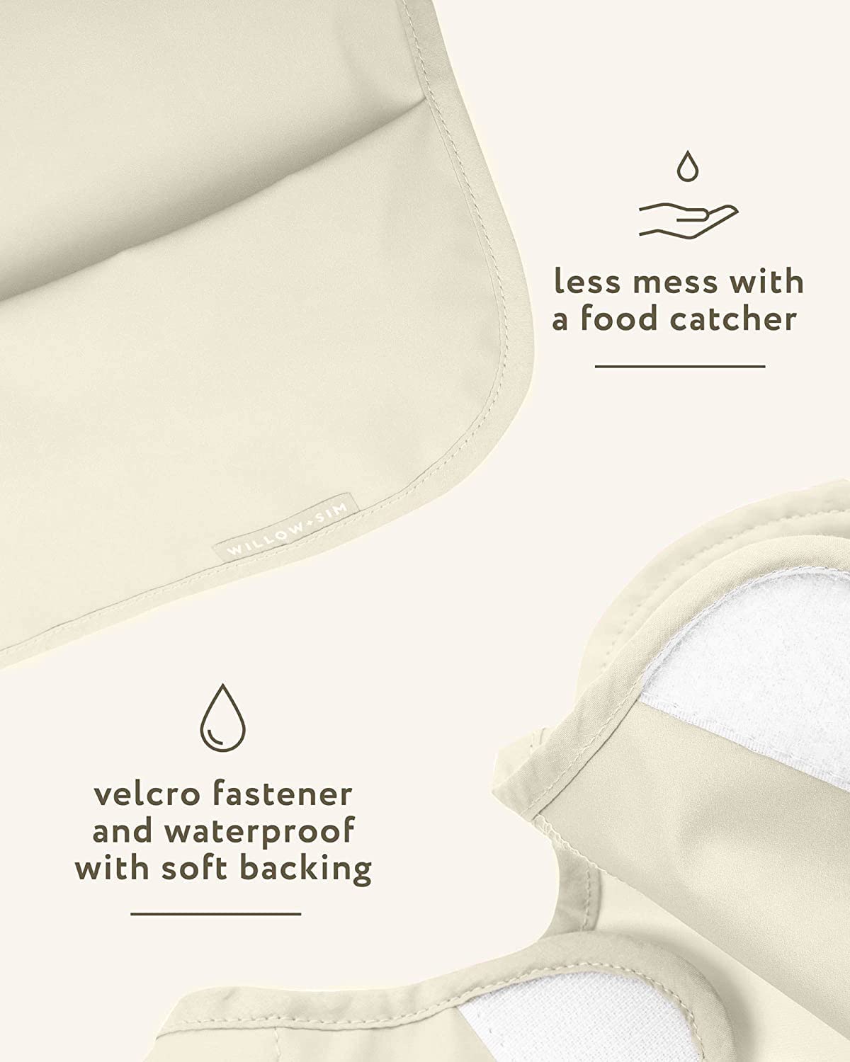 WILLOW + SIM Long Sleeve Baby Bib - Mess-Proof Feeding Bib for Babies 6-24 Months - Antique White