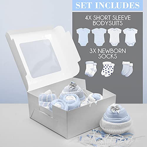 Peek A Baby Gift Blue Baby Boys Onesies Cupcake Gift Set – Baby Shower Cupcake and Lollipop Gift Set | Newborn Bodysuits Onesies Gift Set, 7 Piece Set