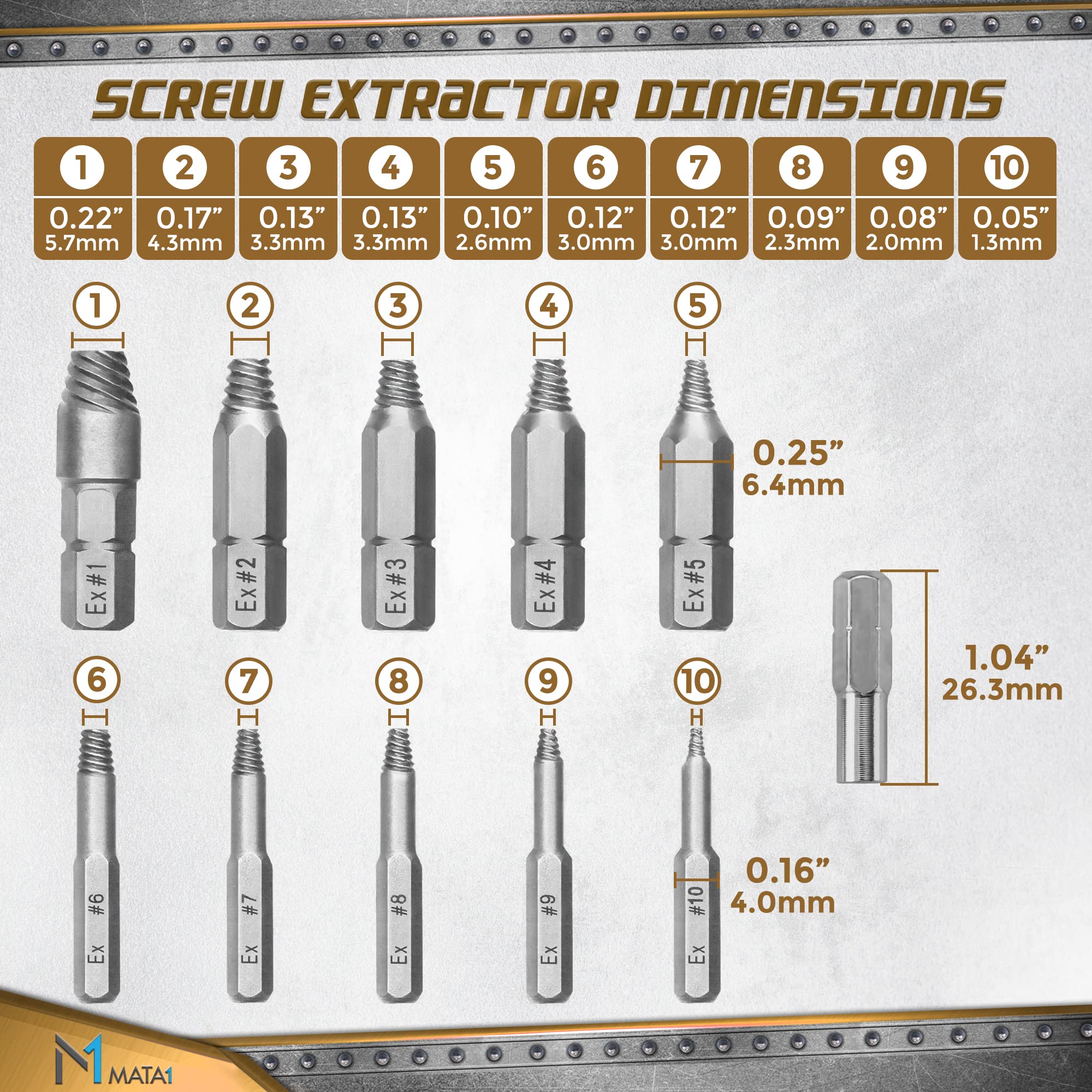 22 pc Screw Extractor Set for Stripped, Broken, Damaged Screws - Remover Kit w/Drill Bits Extractors, Bit Extension & Socket Adapter by Mata1