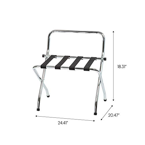 IRIS USA Steel Folding Foldable Luggage Rack Suitcase Stand Shelf with Support Bar, Space Saving for Guest Room, Bedroom, Hotel, Holds up to 110 lbs, Chrome Silver