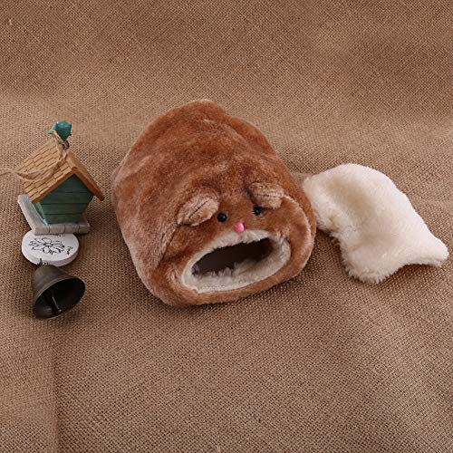 Cozy Pet Bed, Cute Cartoon Soft Plush Warm Pet Nest Pet Cave Hut Hamster Mouse Sleeping Bed Washable Small Animal House Home Hammock for Hamster Chinchilla Squirrel Guinea-Pig Cavia Cobaya(Brown)