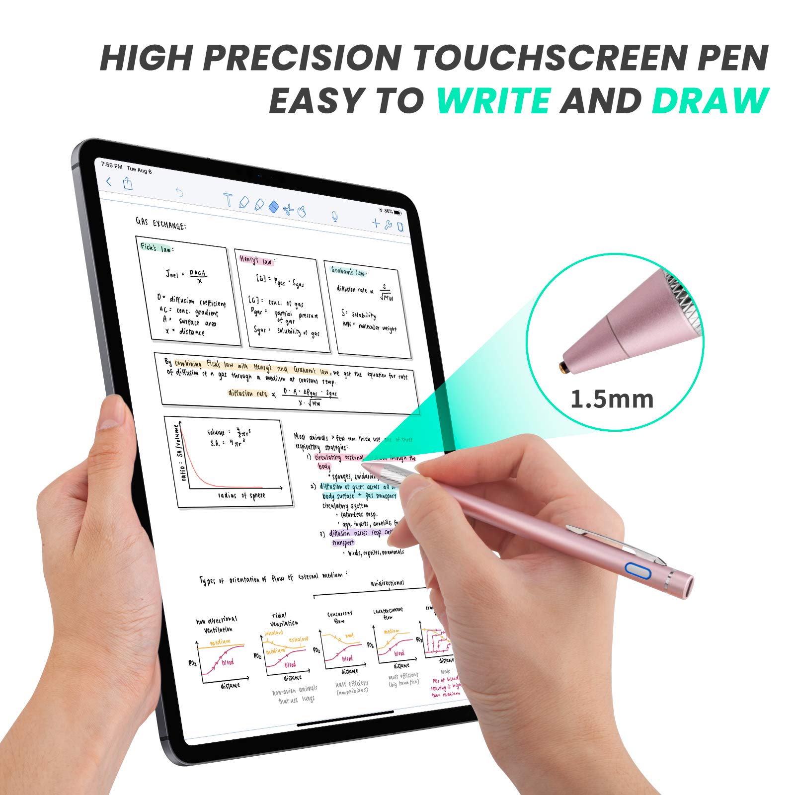 Pencil for Samsung Galaxy Tab A7 A8 A9 Stylus, Rsepvwy Active Digital Stylus with 1.5mm Ultra Fine Tip Stylus Pen for Samsung Galaxy Tab A7 A8 A9,Pink
