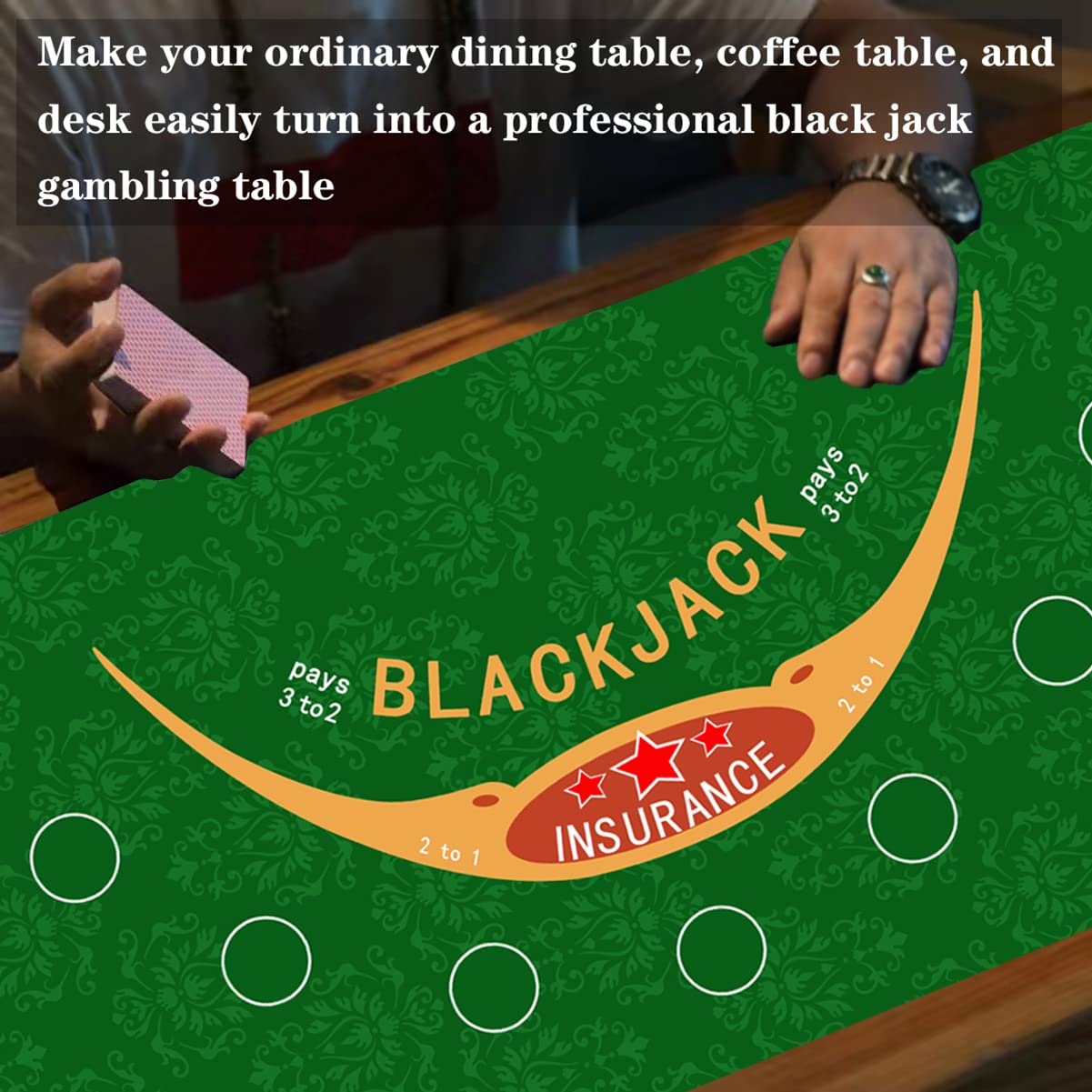 Alabohuke 47x23.6 Inch Poker Mat, Blackjack Table Non-Slip Rubber Poker Table Top Game Mat, Blackjack Professional Casino Table Layout, Suitable for Parties, Home Entertainment, Game Night
