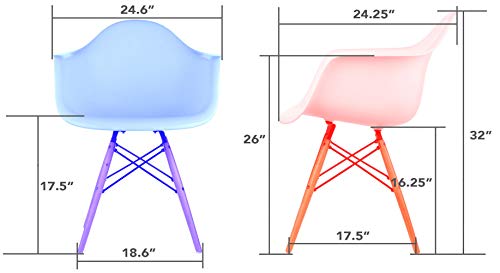 CozyBlock Mid-Century Modern Velvet Fabric Upholstered Accent Arm Chair with Dark Walnut Wood Eiffel Legs Set of 2 (Purple)