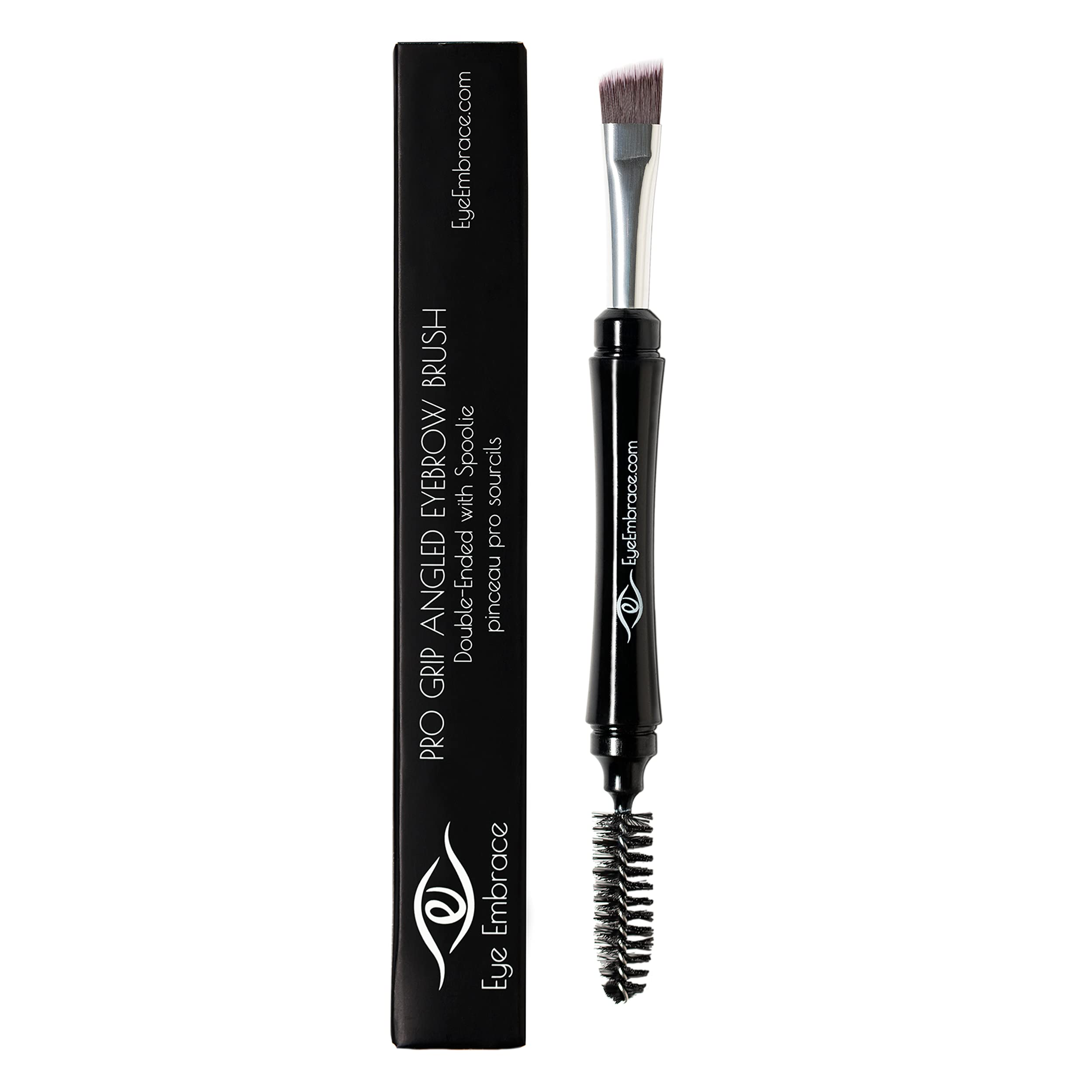Eye Embrace Pro Grip Angled Eyebrow Brush and Spoolie Brush – Premium Quality Brush for Brow Makeup
