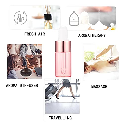 USRommaner 35 Pack,3ml Pink Sample Dropper Vial,Empty Glass Eye Dropper Bottle With Rose-Gold Cap,Liquid Mini Glass Pipette Travel Essential Oil Perfume Container-Pipette,Funnel,included