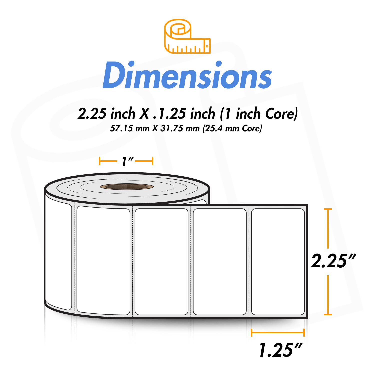 2.25" x 1" Direct Thermal Label - Compatible with Rollo Label Printer & Zebra Desktop Printers β 1β Core, Multipurpose Shipping Address SKU Labels, Adhesive & Perforated - 4 Rolls, 1500/Roll