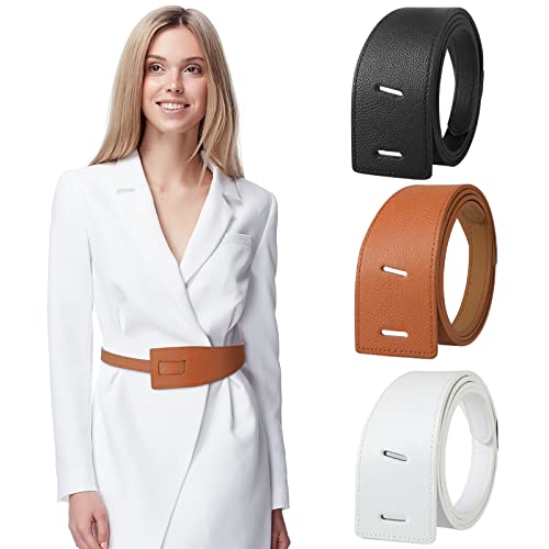 3 Pieces Faux Leather Tie Waist Belt for Women Vintage Knot Belt for Dress Jeans Jumpsuit Coat No Buckle Belt Tie Knot Waistband Belt, 3 Colors