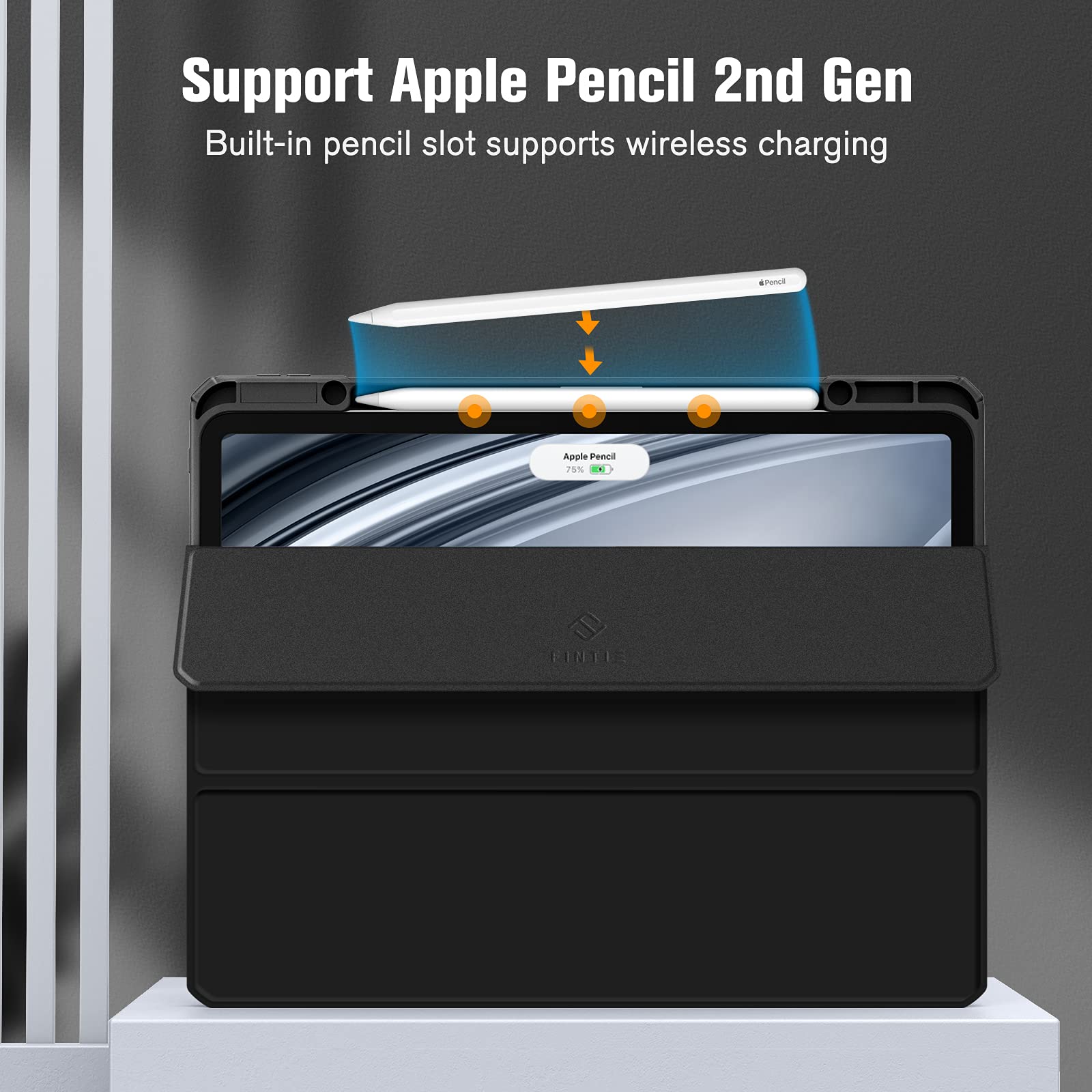 Fintie Hybrid Slim Case for iPad Pro 12.9-inch 6th Generation 2022, [Built-in Pencil Holder] Shockproof Cover w/Clear Transparent Back Shell, Also Fit iPad Pro 12.9" 5th/4th/3rd Gen, Black