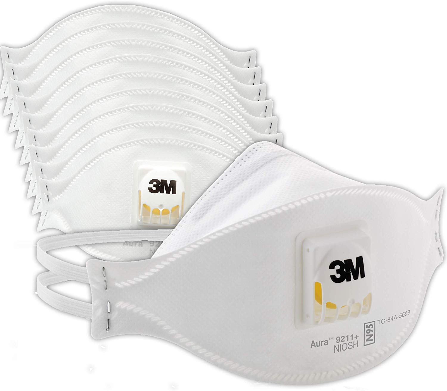 3M 58887719997169 Aura 9211PLUS Disposable N95 Respirators w/Cool Flow Valve (Pack of 10)