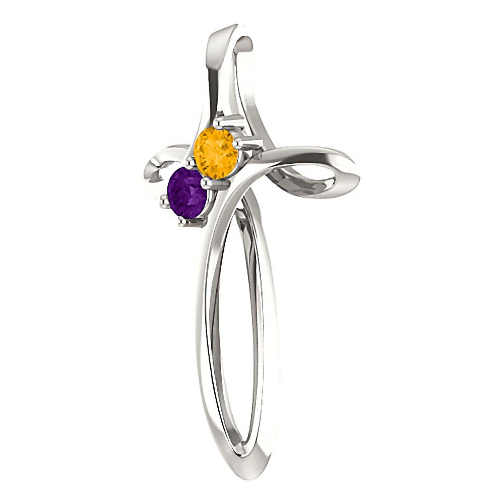 2 Stone Mother’s Cross Slide Pendant Custom Made for Your Family, 925 Sterling Silver