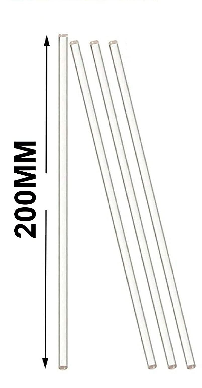 Pack of 4 Lab Glass Stirring Rod 8 inch (200mm) Length with Both Ends Round for Science, Lab, Kitchen, Science Education (4)