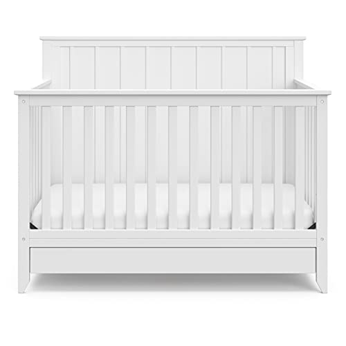 STORKCRAFT Forrest 5-in-1 Convertible Crib with Drawer (White) β GREENGUARD Gold Certified, Crib with Drawer Combo, Full-Size Nursery Storage Drawer, Converts to Toddler Bed, Daybed and Full-Size Bed