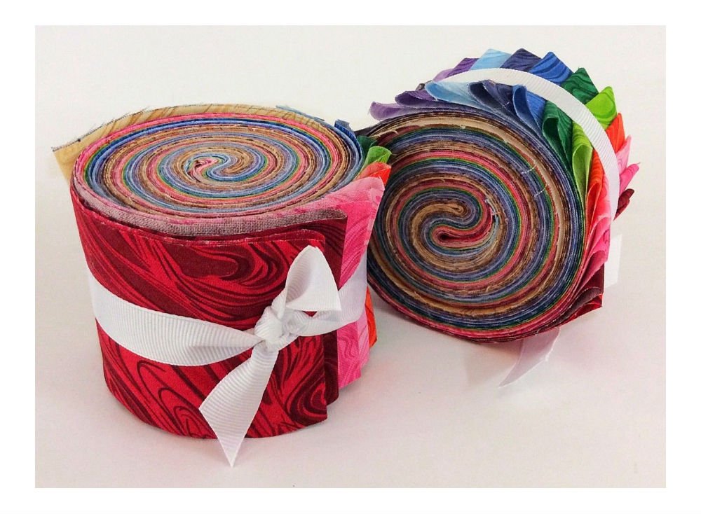 2.5 inch Rainbow Swirl Jelly Roll 100% Cotton Fabric Quilting Strips
