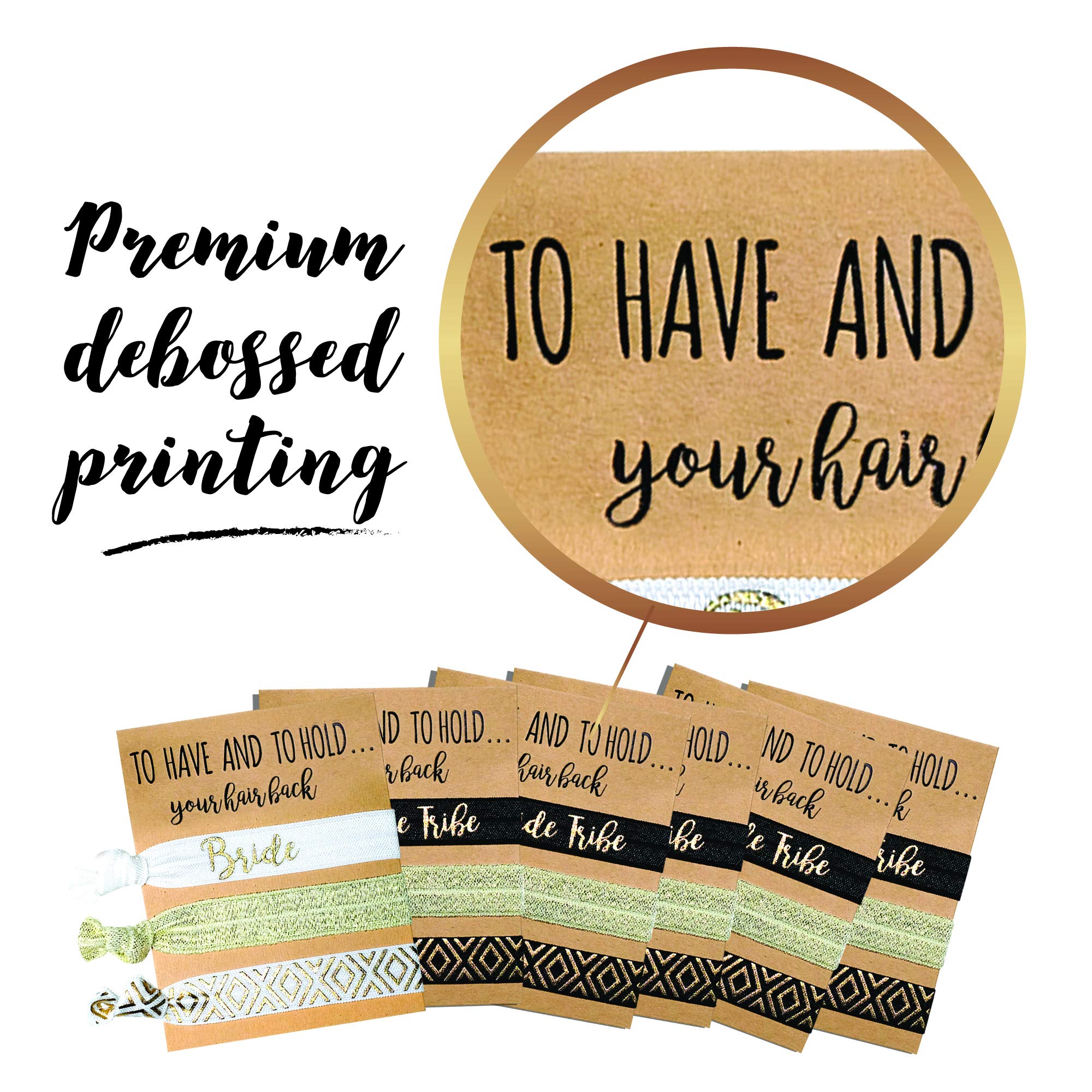 6 Pack of Bachelorette Party Favors | 1 'Bride to Be' and 5 'Tribe' Hair Ties| Pop Fizz Designs