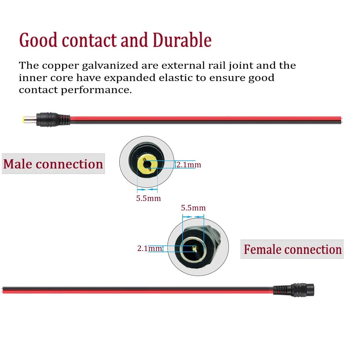 DaFuRui DC Pigtail,18 Pairs 12V 2A DC Male Female Power Pigtail Cable Connector Wire 2.1x5.5mm DC Power Connectors for CCTV Security Camera and 12V Power Supply Adapter