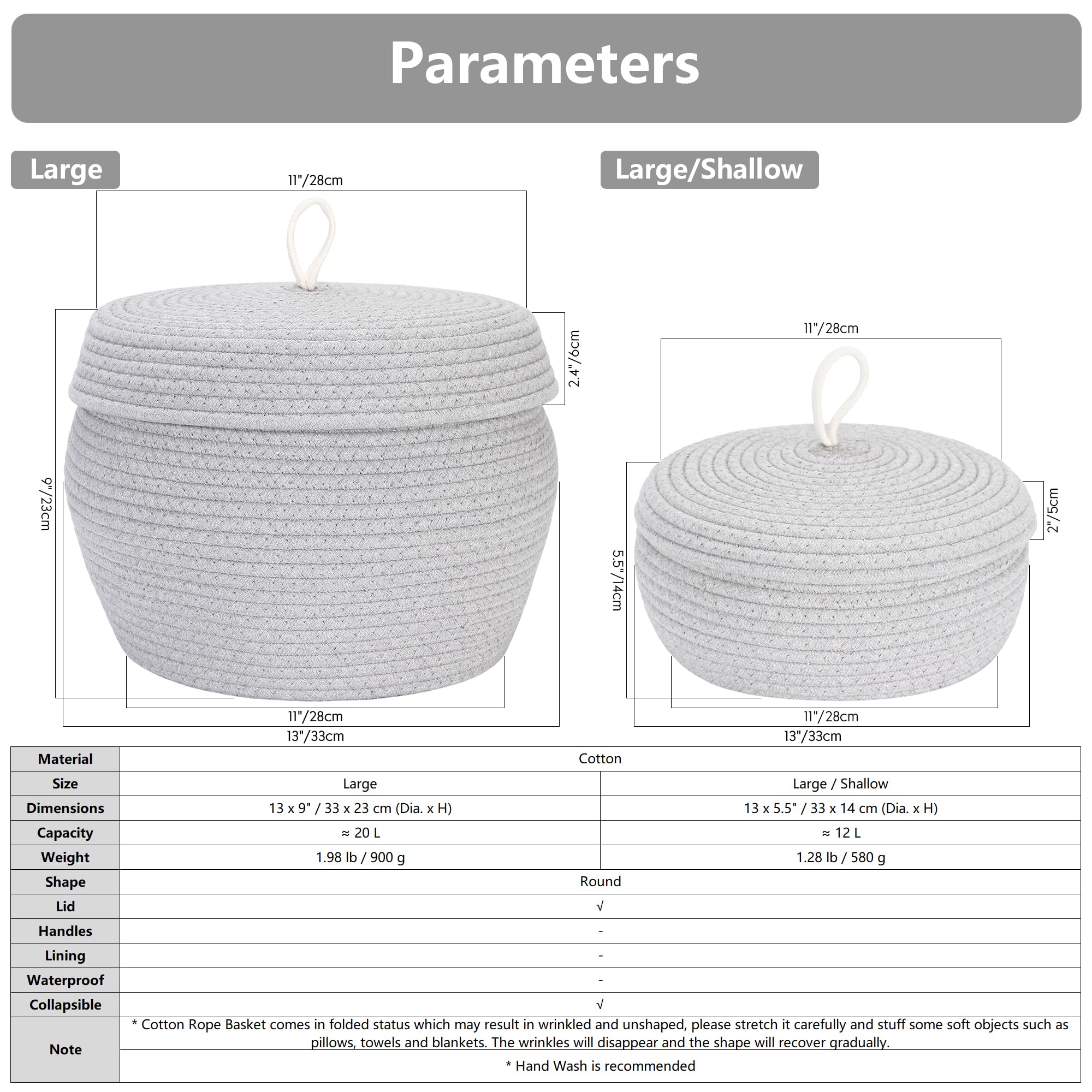 Sea Team Round Cotton Rope Storage Basket with Lid, Decorative Woven Storage Bin, Pot, Caddy, Organizer, Container for Snacks, Towels, Plants, 13 x 9 Inches (Large, Cream)