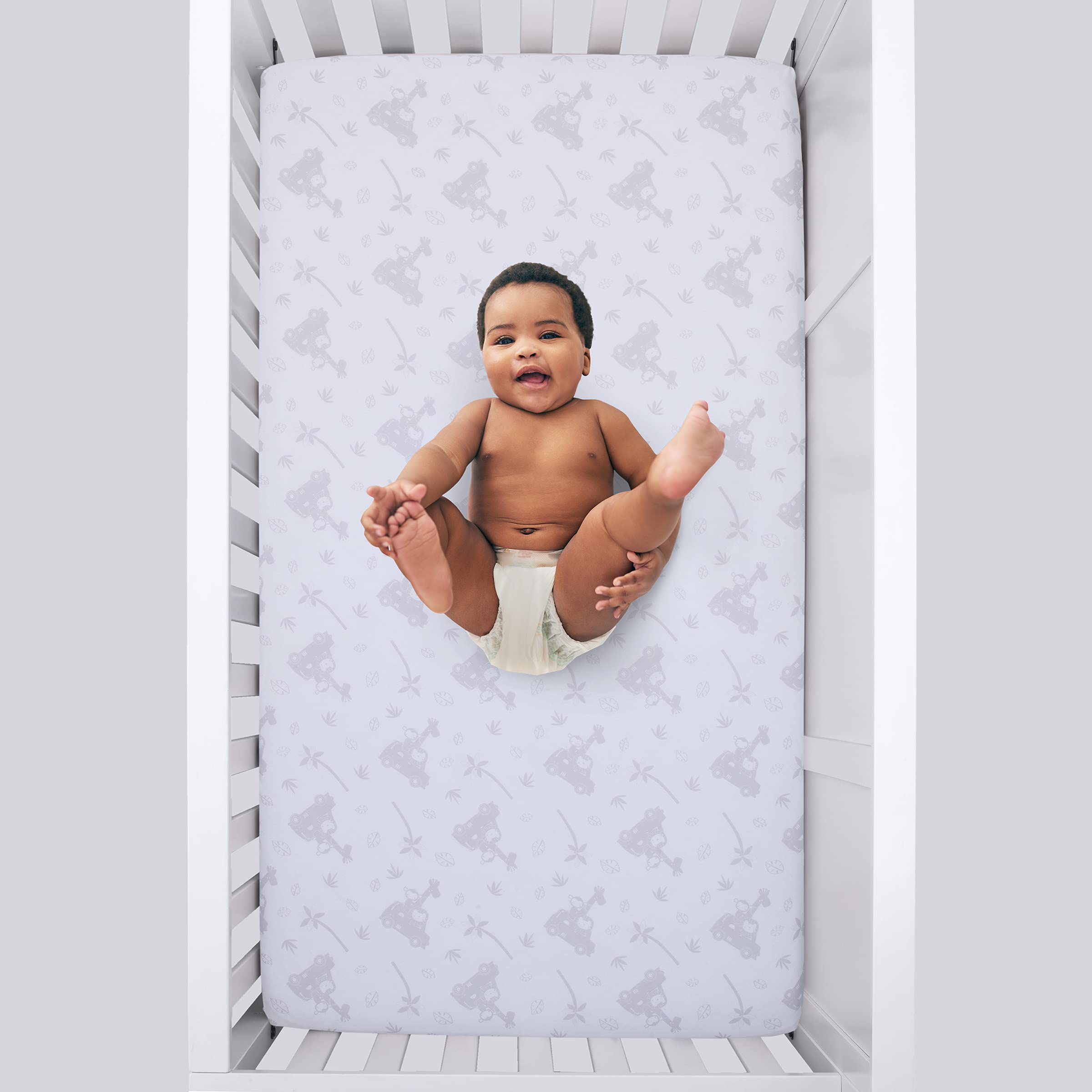 NoJo Little Love Jungle Ride Grey, White and Tan, Monkey, Giraffe and Lion 3 Piece Nursery Crib Bedding Set - Comforter, Fitted Crib Sheet, and Crib Skirt