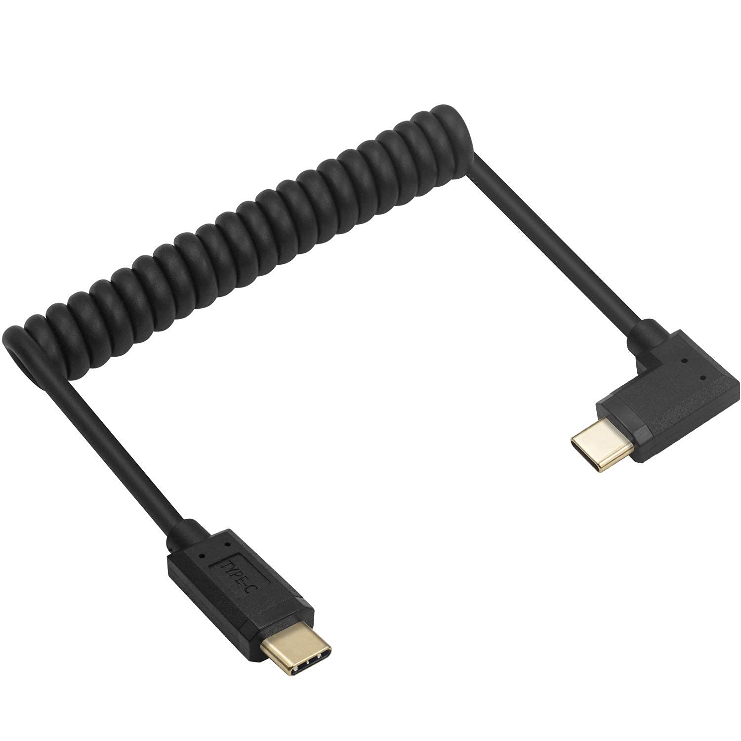 Qaoquda USB C Cable, USB 3.1 Type C (USB-C) Male to Male Coiled Spring Spiral Cable, 3A 10Gbps Fast Charging, Data Extension Cable, Stretched 3FT/1M (M/M Left & Right)