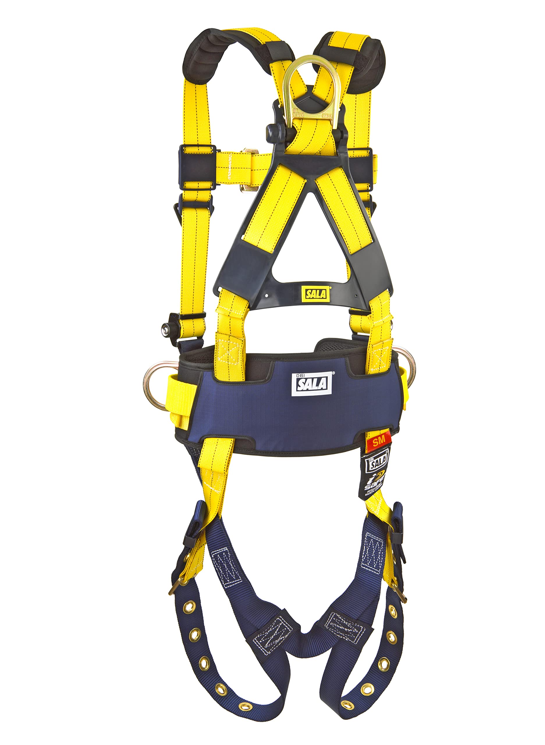 3M DBI-SALA Delta 1102201 Construction Harness, Back and Side D-Rings, Tongue Buckle Legs, Body Belt and Hip Pad, 420 lb Capacity, Small, Yellow/Navy
