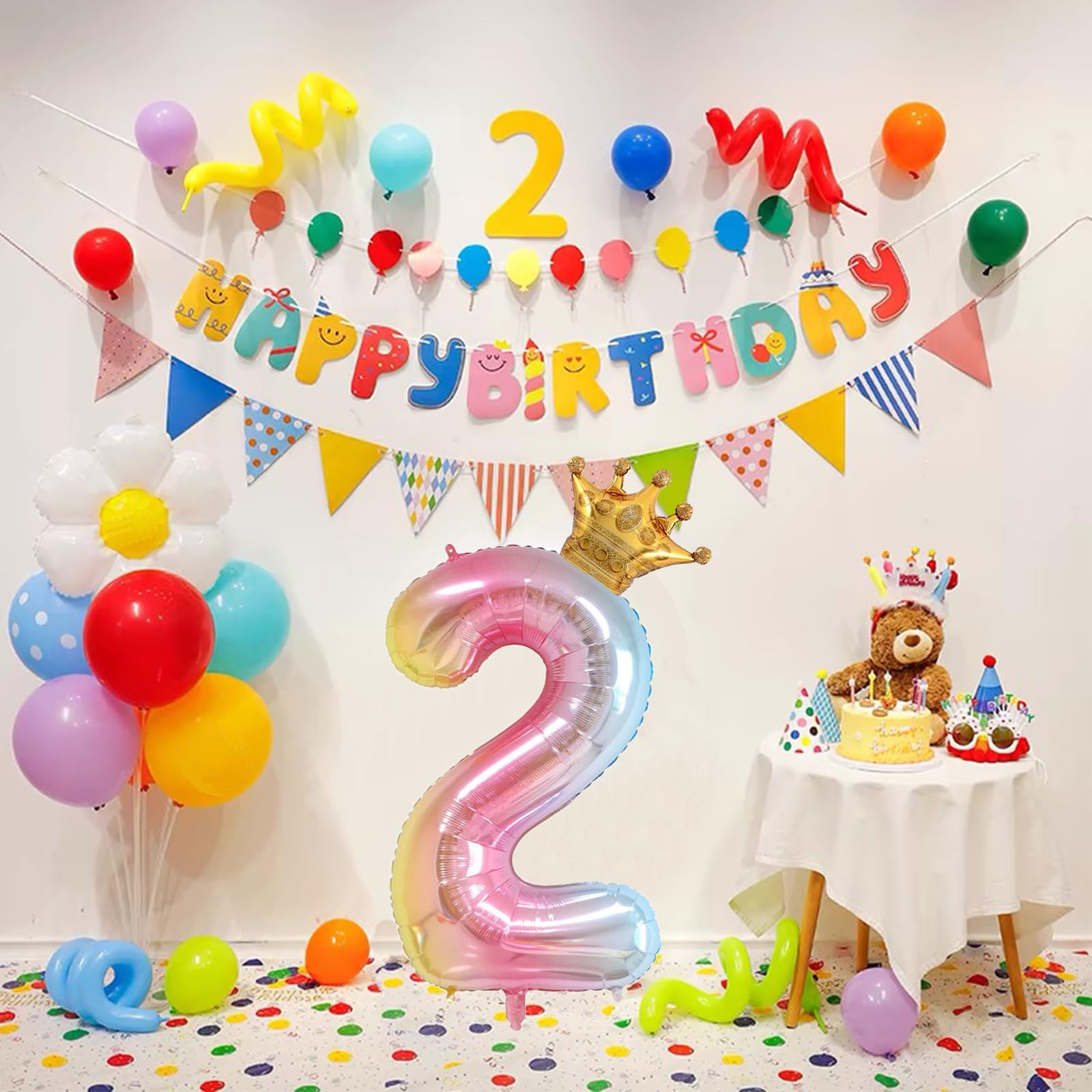 40 Inch Rainbow Gradient Number 6 and Mini Crown Balloon for 6th Birthday Party Decorations, Girl Birthday Party Balloons Decorations,Anniversary Decorations Supplies