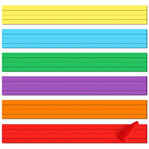 200 Count Colored Sentence Strips 3 x 24 Inches Rainbow Ruled Word Strips Adhesive Writing Lined Strips Neon Word Strips for Teachers Students Classroom Office Supplies (Neon Colors)