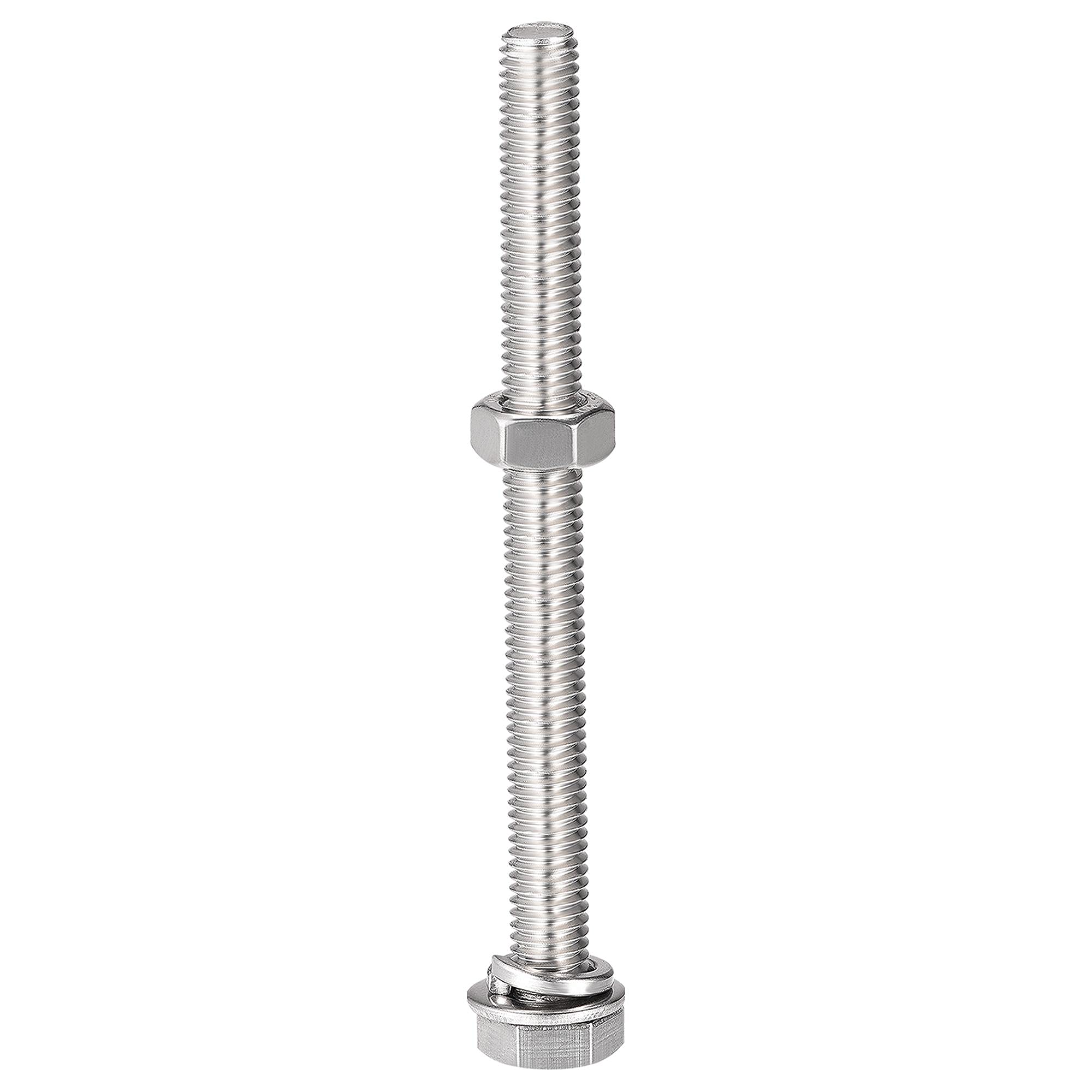 uxcell M8 x 90mm Hex Head Screws Bolts, Nuts, Flat & Lock Washers Kits, 304 Stainless Steel Fully Thread Hexagon Bolts 4 Sets