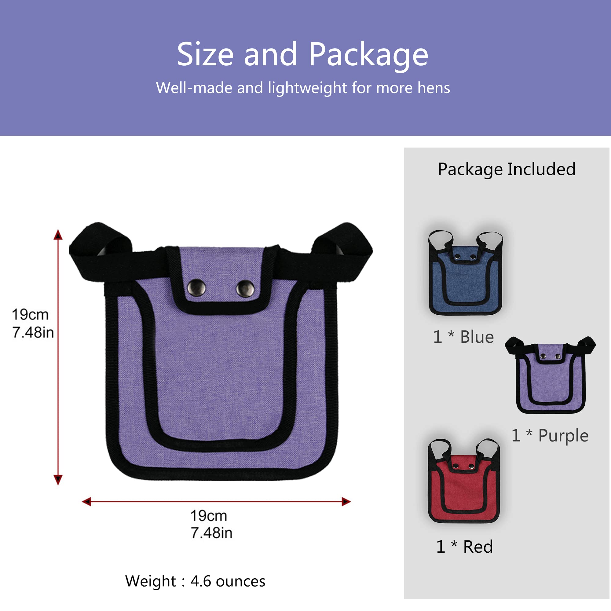 3 Pieces Premium Chicken Saddles with Adjustable Strap, Hen Saddle Sweater Clothes, Birds Protector for Back and Sides, Poultry Accessories for Hens, Suitable for 5-7.6lbs, Red & Blue & Purple