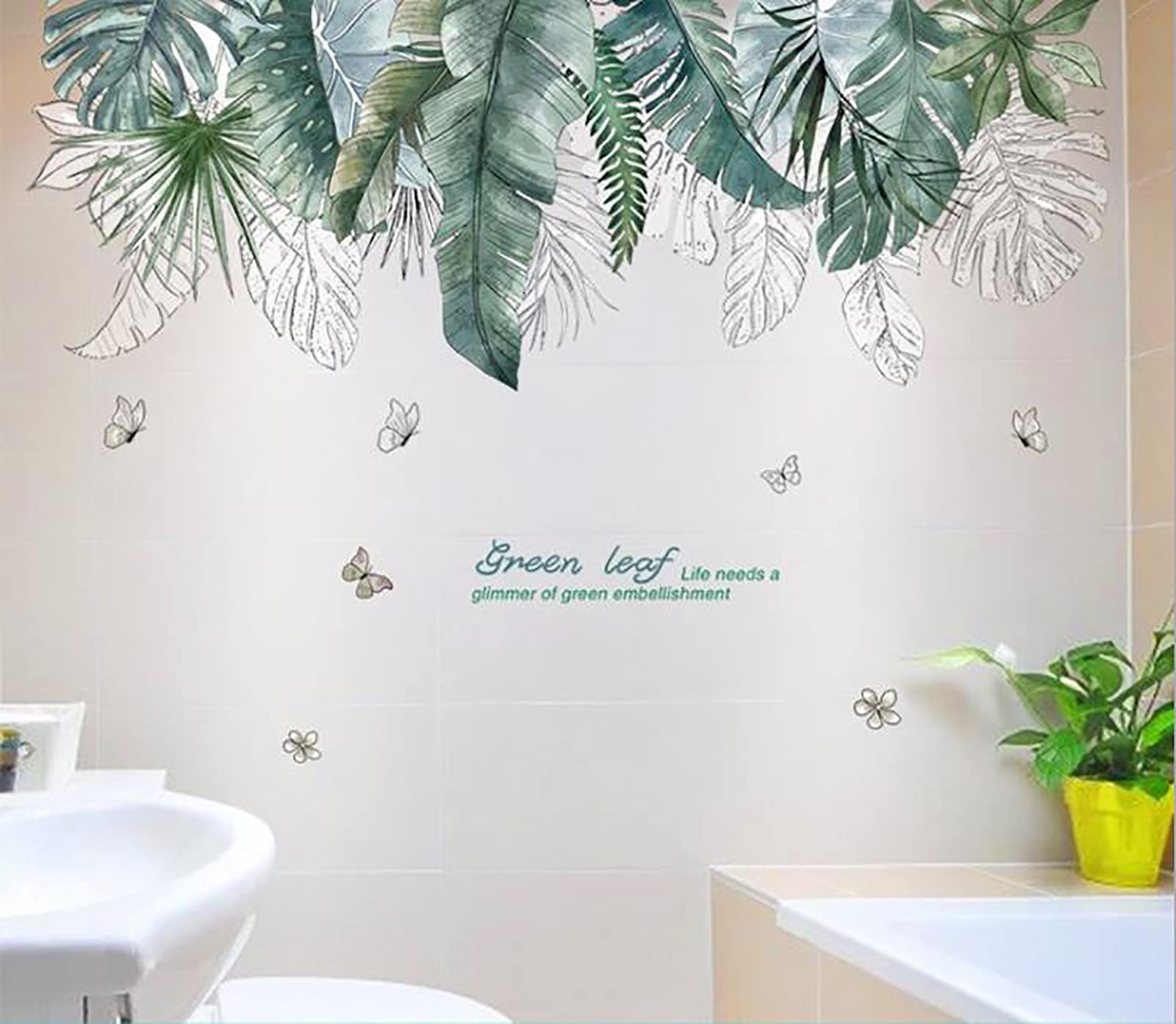 SENGTER Tropical Leaves Wall Decals Removable Jungle Green Palms Tree Plant Wall Stickers for Living Room Kids Room Bedroom Playroom Decor